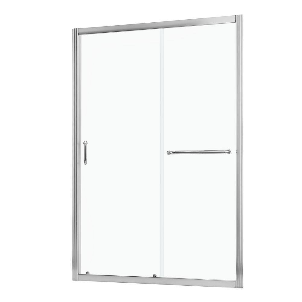 JimsMaison 48 in. W x 72 in. H Sliding Semi-Frameless Shower Door in Chrome with Clear Glass ...
