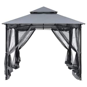 Aoodor 12 ft. x 12 ft. Gray Aluminum Frame Outdoor Patio Soft Top ...
