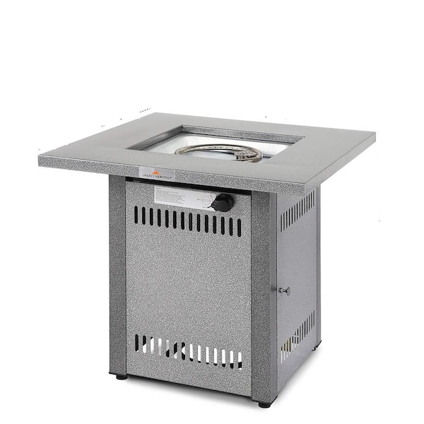 50,000 BTU Metal Silver Outdoor Propane Fire Pit Table with Lid & Lava ...