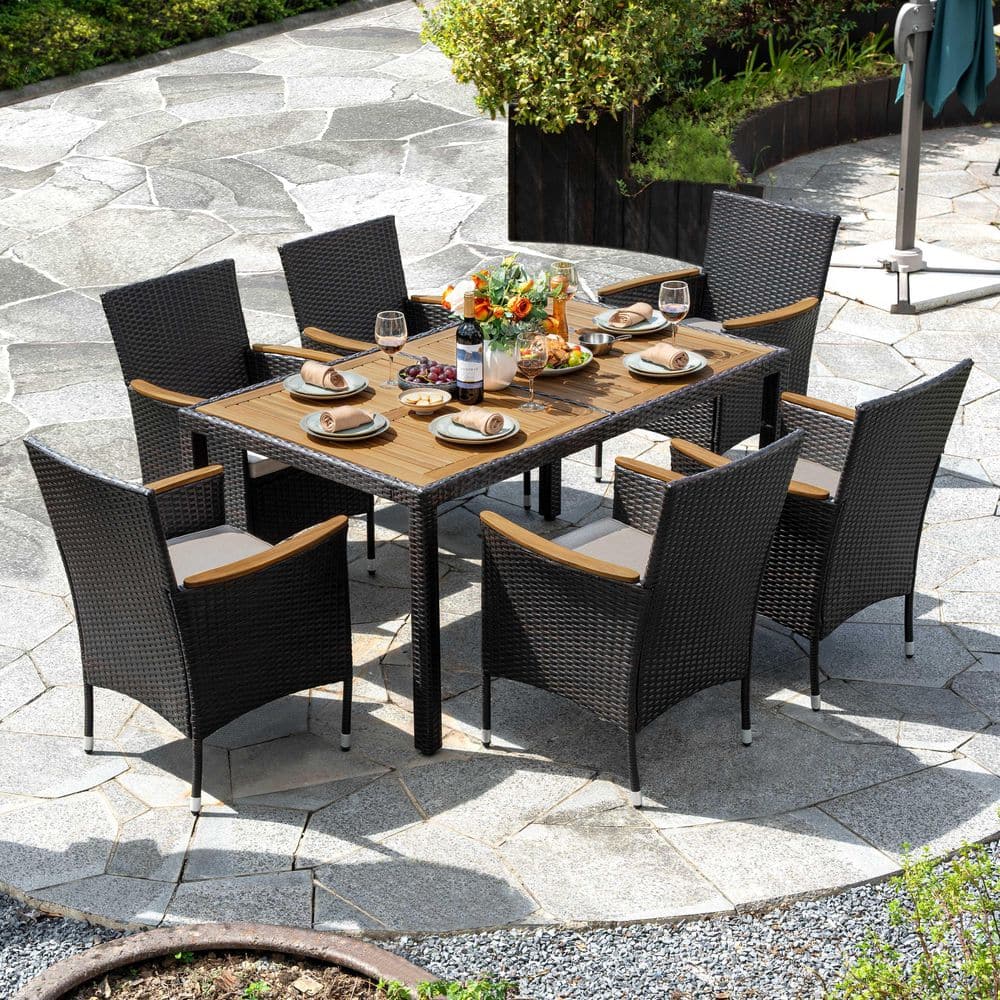 Reviews for Nuu Garden Black 7-Piece Acacia Wood, Wicker and Metal ...