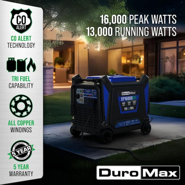 DUROMAX 16,000-Watt Remote Start Air Cool VTwin Tri Fuel Whole House ...