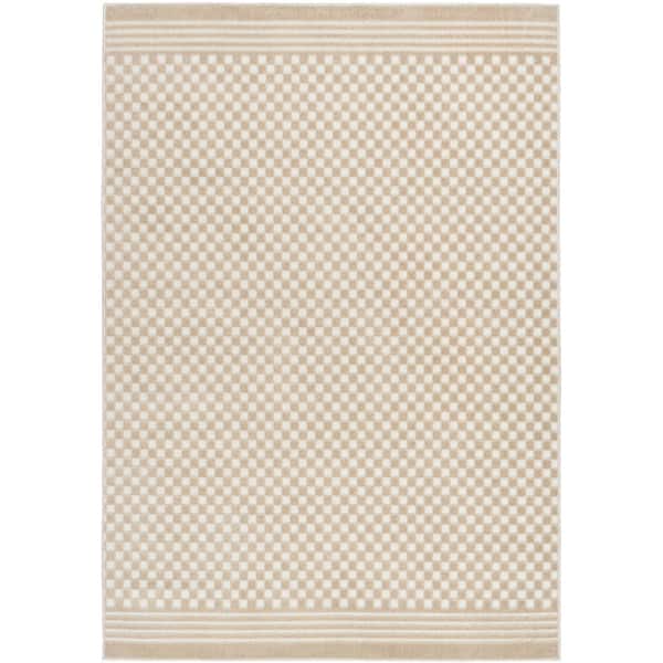 Nourison Casual Beige 5 ft. x 7 ft. Checker Contemporary Area Rug ...