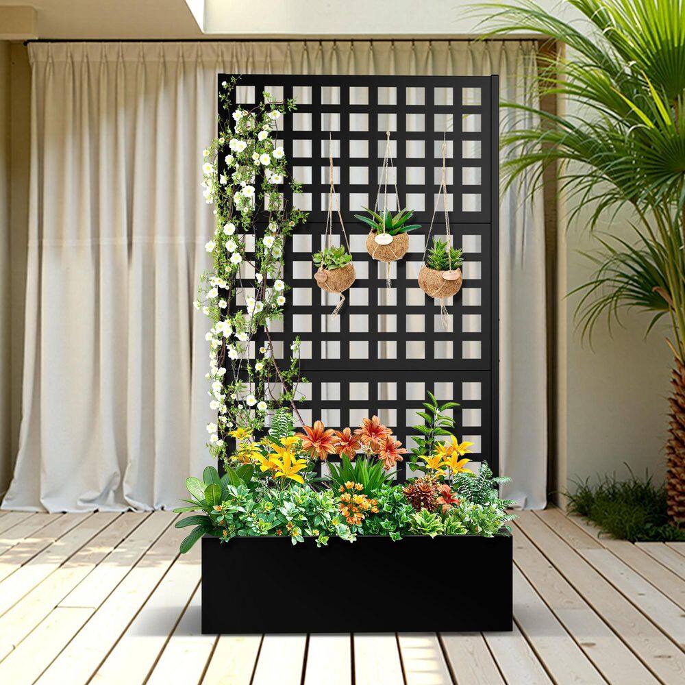 TUYOHW 35 in. L x 16 in. W x 71 in. H Black Metal Raised Garden Planter ...