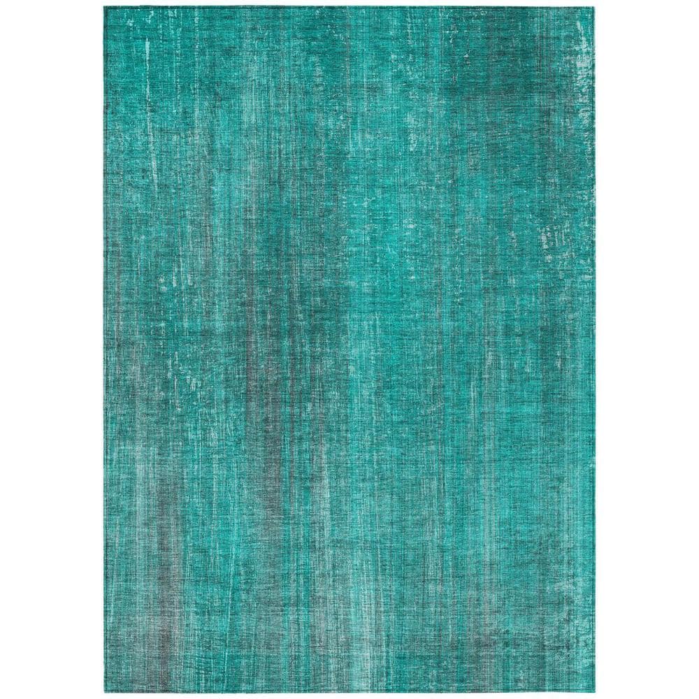 HomeRoots Teal 8 ft. x 10 ft. Woven Striped Rectangle Indoor/Outdoor ...