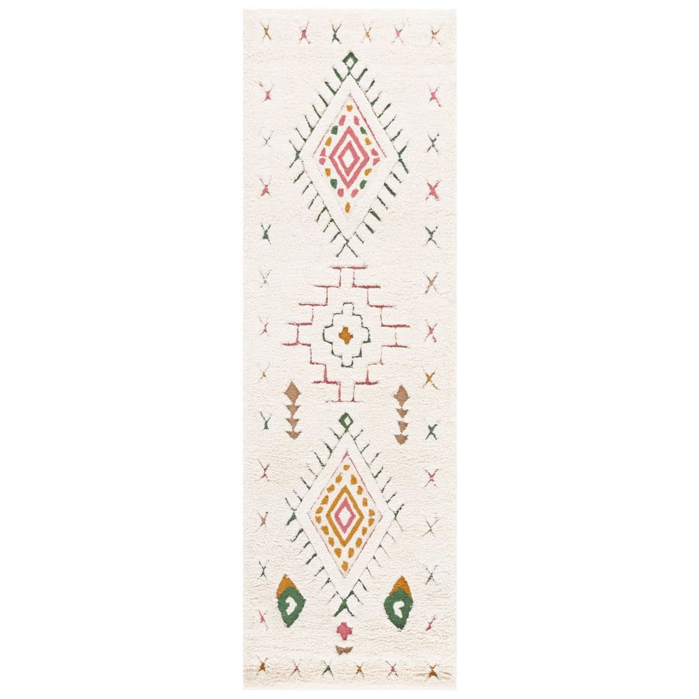 SAFAVIEH Casablanca Ivory/Pink 2 ft. x 8 ft. High-Low Aztec Runner Rug ...