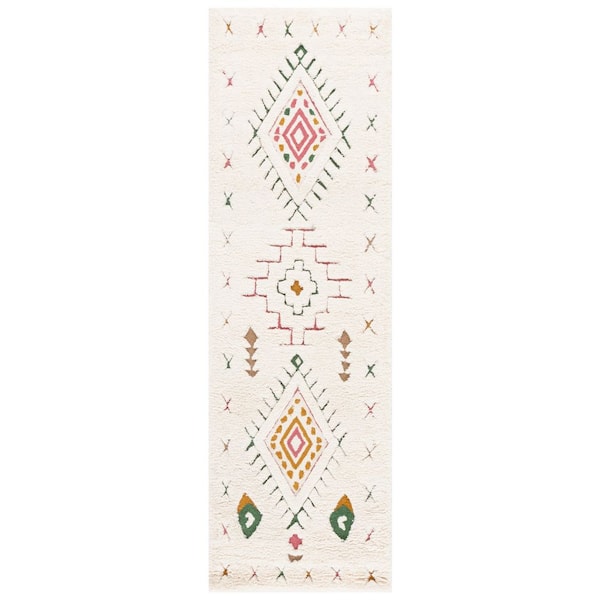 SAFAVIEH Casablanca Ivory/Pink 2 ft. x 8 ft. High-Low Aztec Runner Rug ...