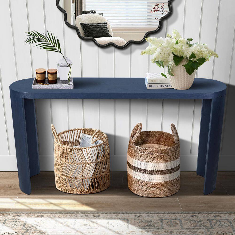 Seafuloy 60in. Navy Blue Oval MDF Console Table with Curved Adjustable ...