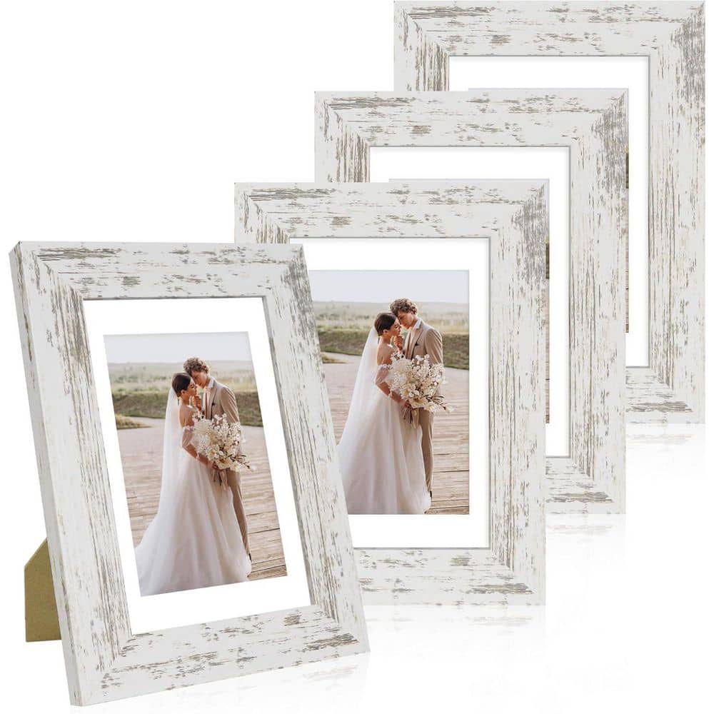 Cubilan White 4 x 6 Matted Wood Hanging Picture Frame (Set of 4 ...