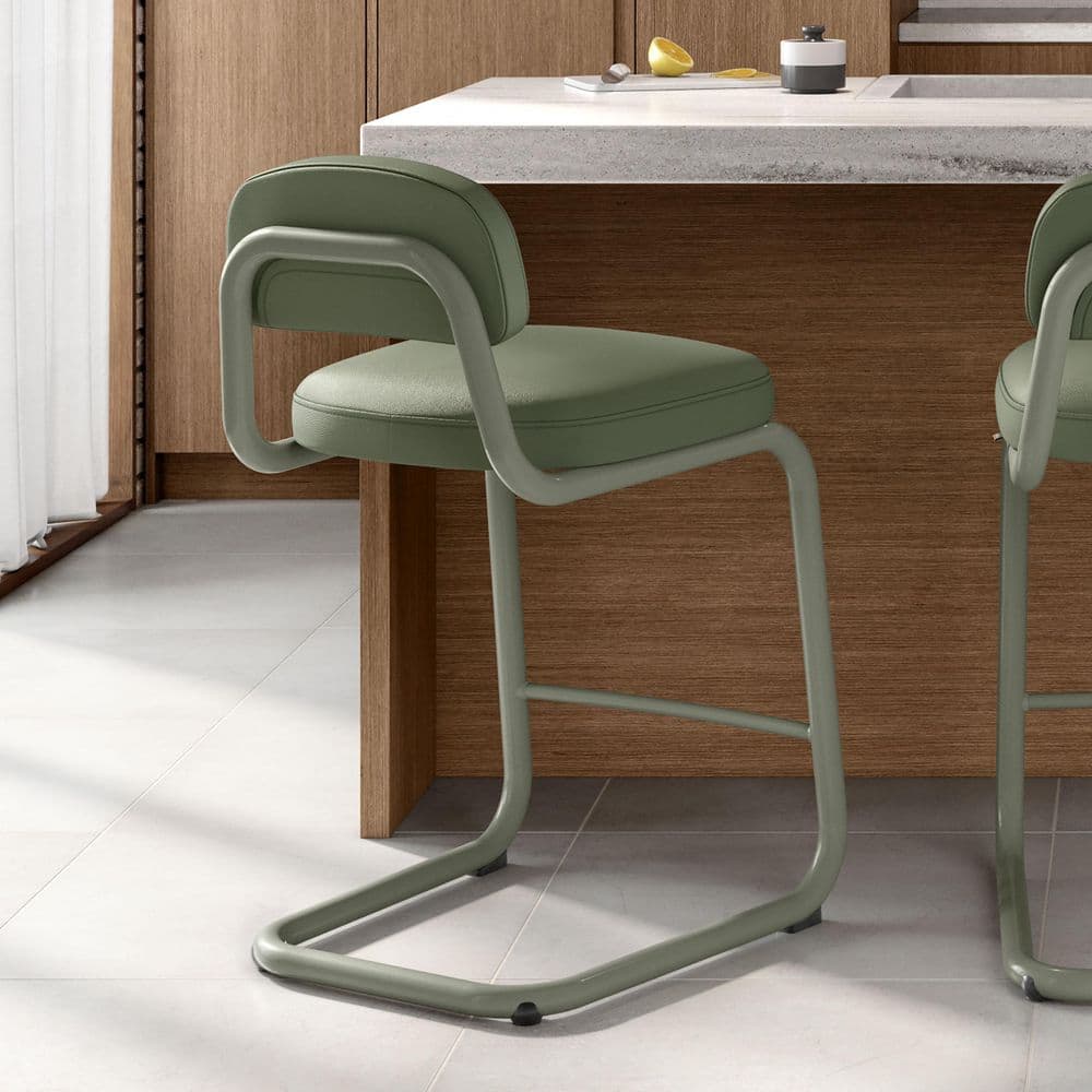 Amisco Flynn 36.7 in. H Green Faux Leather / Sage Green Metal Counter ...