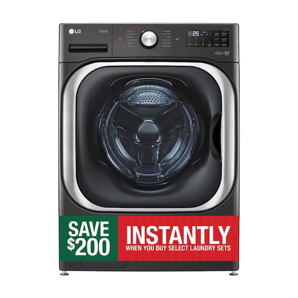 LG 5.2 cu. Ft Stackable SMART Front Load Washer in Black Steel with ...