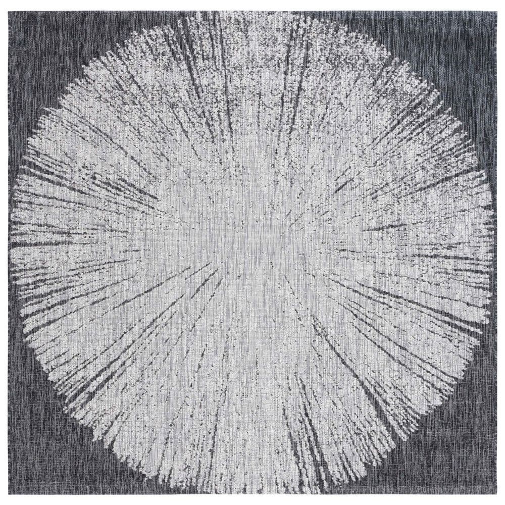 SAFAVIEH Courtyard Gray/Black 7 ft. x 7 ft. Floral Abstract Indoor ...