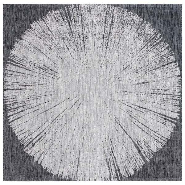 SAFAVIEH Courtyard Gray/Black 7 ft. x 7 ft. Floral Abstract Indoor ...