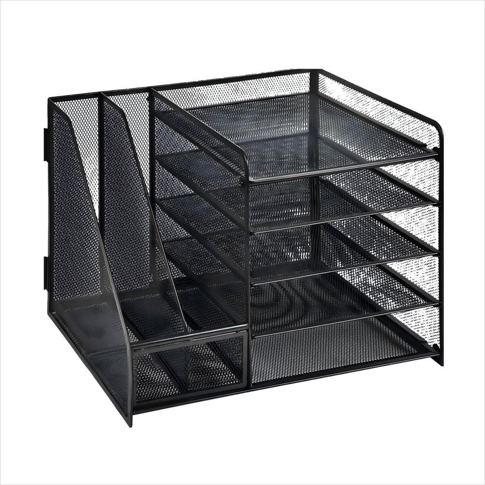 Angel Sar 12 in. x 11 in. Desk Organizer with File Holder, 5-Tier Paper ...