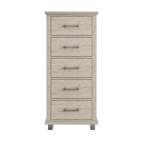 Contemporary 24 Inch Tall Chest with 5 Drawers Beige 5 Drawer