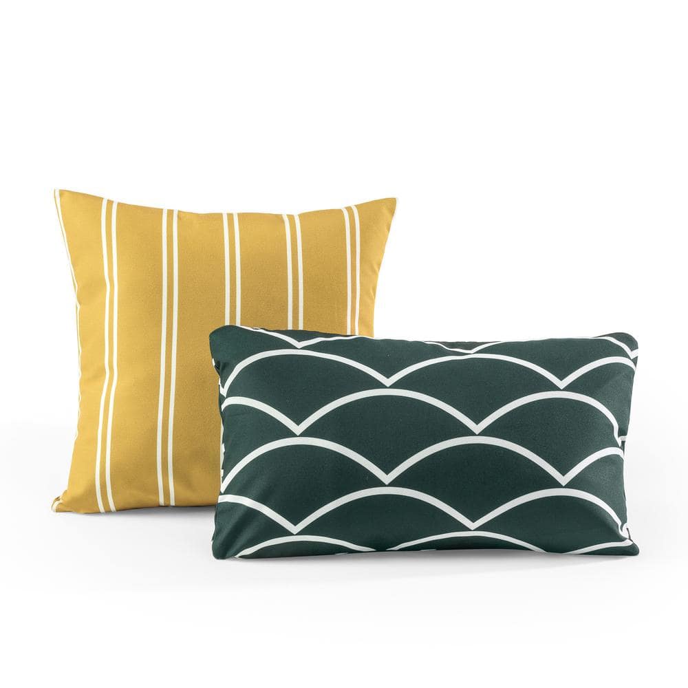 Zinus Tecoria Mustard and Everglade Mixed Pattern square Outdoor Pillow ...