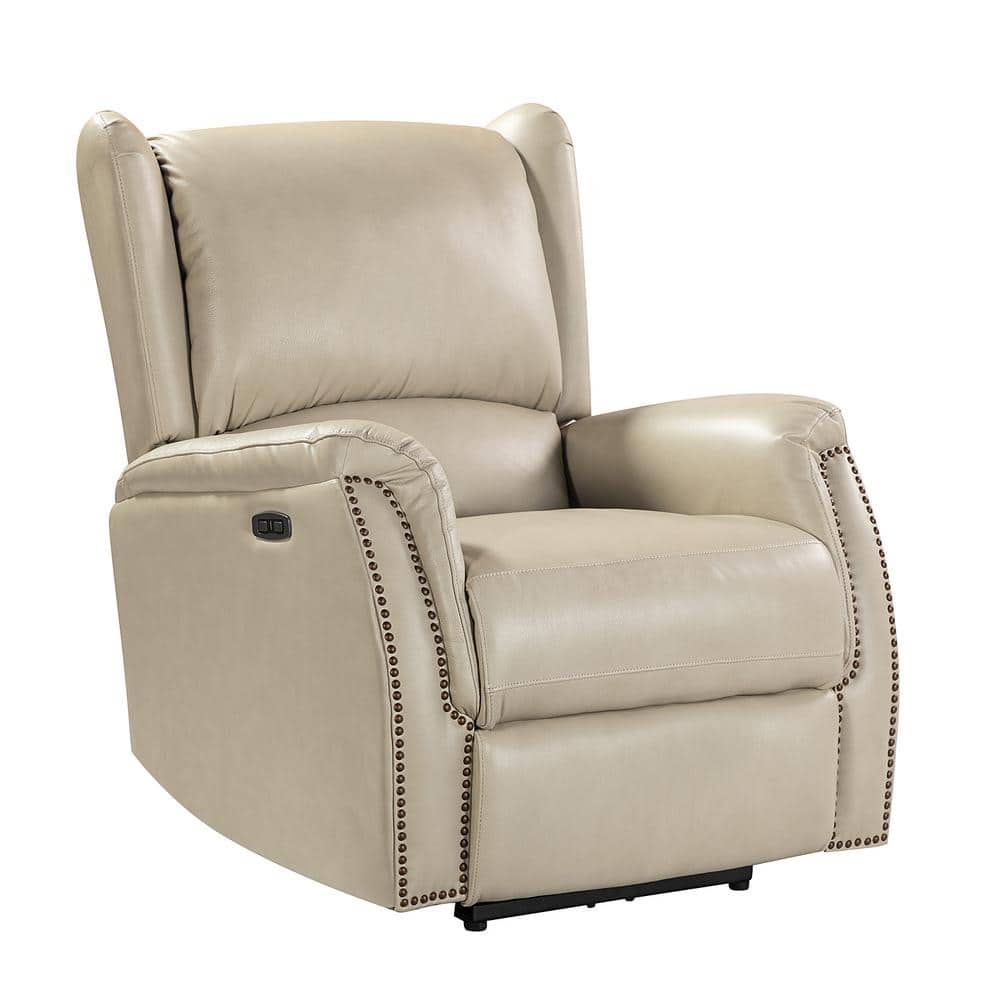 ARTFUL LIVING DESIGN Adela Beige Genuine Leather Power Recliner with ...