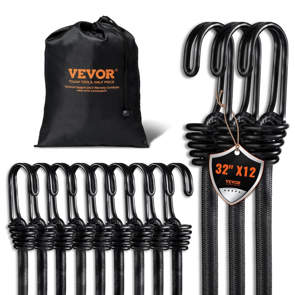 VEVOR 12 Piece Bungee Cords with A3 Steel Hooks, 32 in. Heavy Duty ...