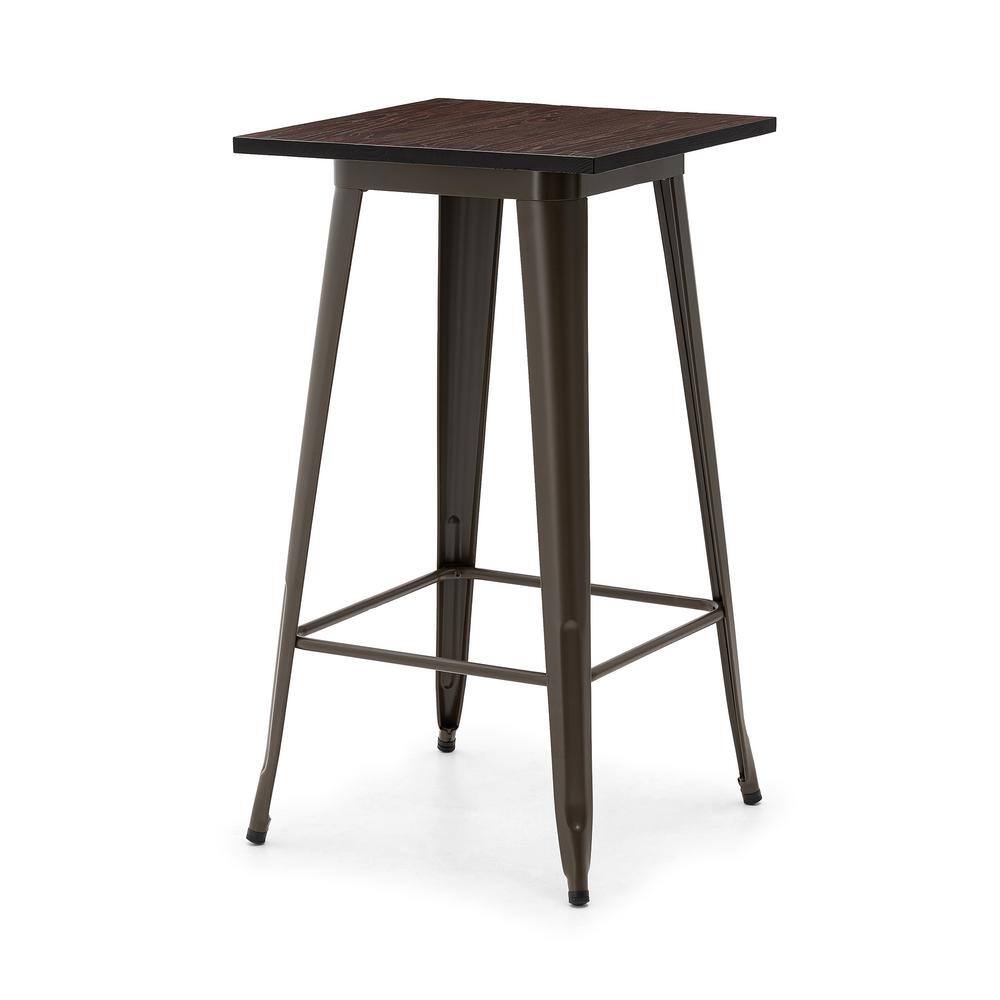 Glitzhome 41.34 in. H Rustic Steel Bar Table w/Elm Wood Top ...