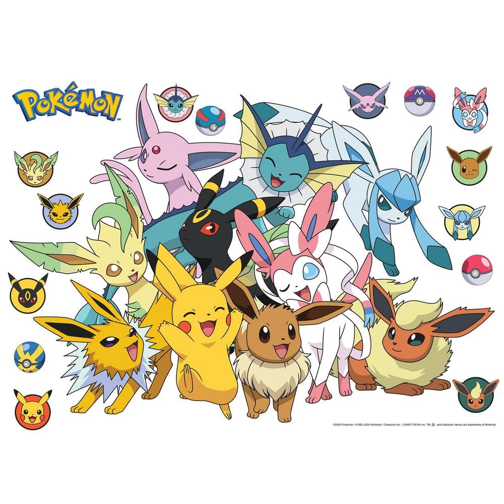 RoomMates 26.13 in. x 0.03 in. Multi-Colored Pokemon Eevee Evolutions ...