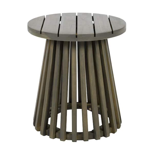 15.75 in. W Gray Acacia Wood Outdoor Side Table for Backyard, Lawn ...