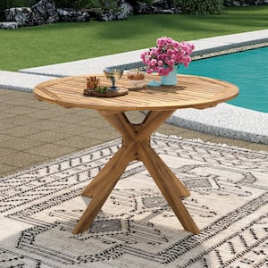Noble House Crestview Teak Brown 5-Piece Wood Round Patio Outdoor ...