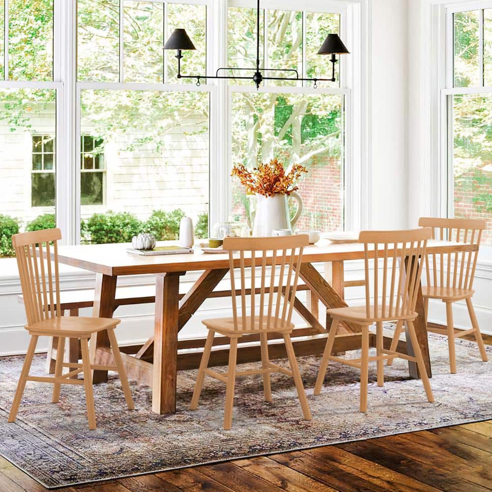 LUE BONA Windsor Classic Natural Solid Wood Dining Chairs with Curving ...