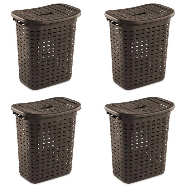 Sterilite Plastic Wicker Weave Dirty Clothes Laundry Hamper Bin and Lid ...