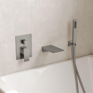 GRANDJOY Wall Mount Waterfall 3-Handle 2-Spray Tub and Shower Faucet 5. ...