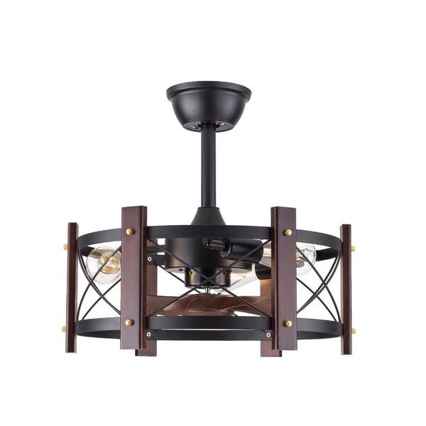 OUKANING 18 in. 4-Light Indoor Industrial Brown Caged Ceiling Fan 7 ...