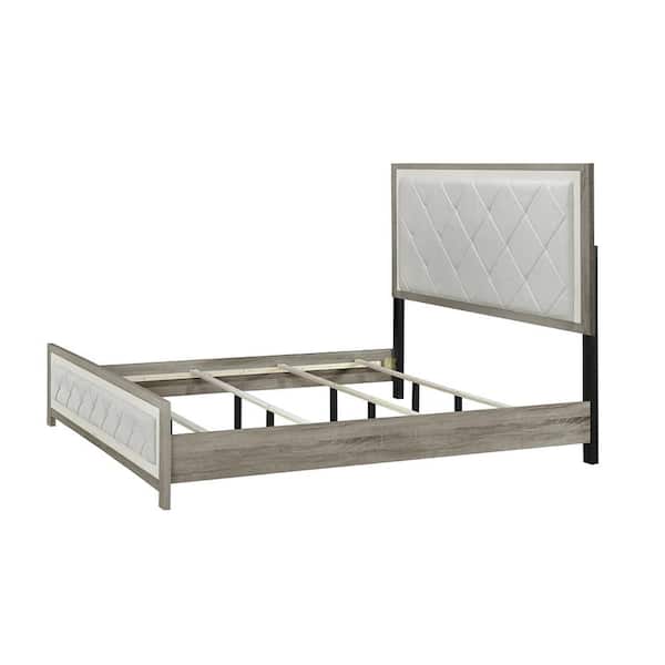 Acme Furniture Jehoram Beige Wood Frame King Panel Bed with Upholstered ...