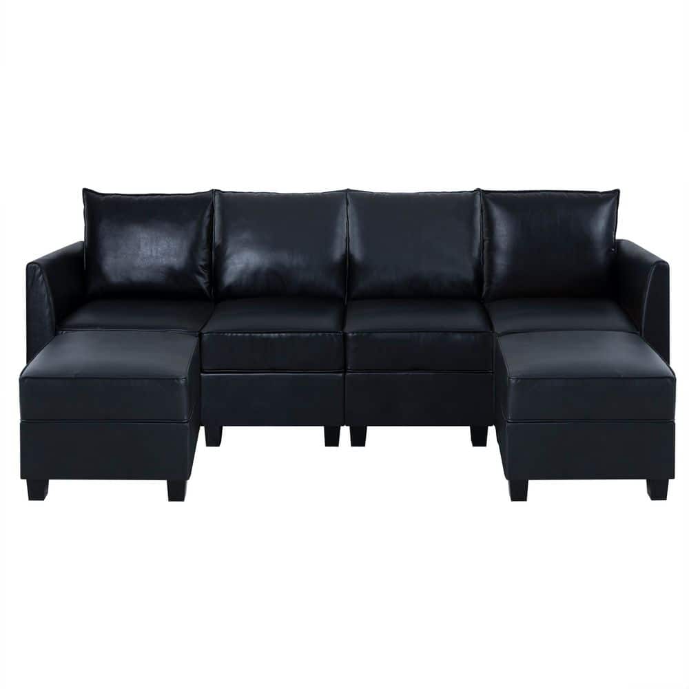 MAYKOOSH 56.1 in. Armless 4-piece Faux Leather U-Shaped Sectional Sofa ...