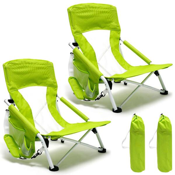 Mondawe 2-Piece Green Metal Patio Folding Beach Chair Lawn Chair ...