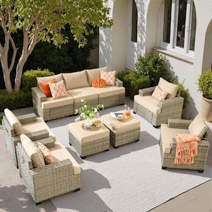 XIZZI Repose 9-Pieces Wicker Outdoor Patio Conversation Seating Set ...
