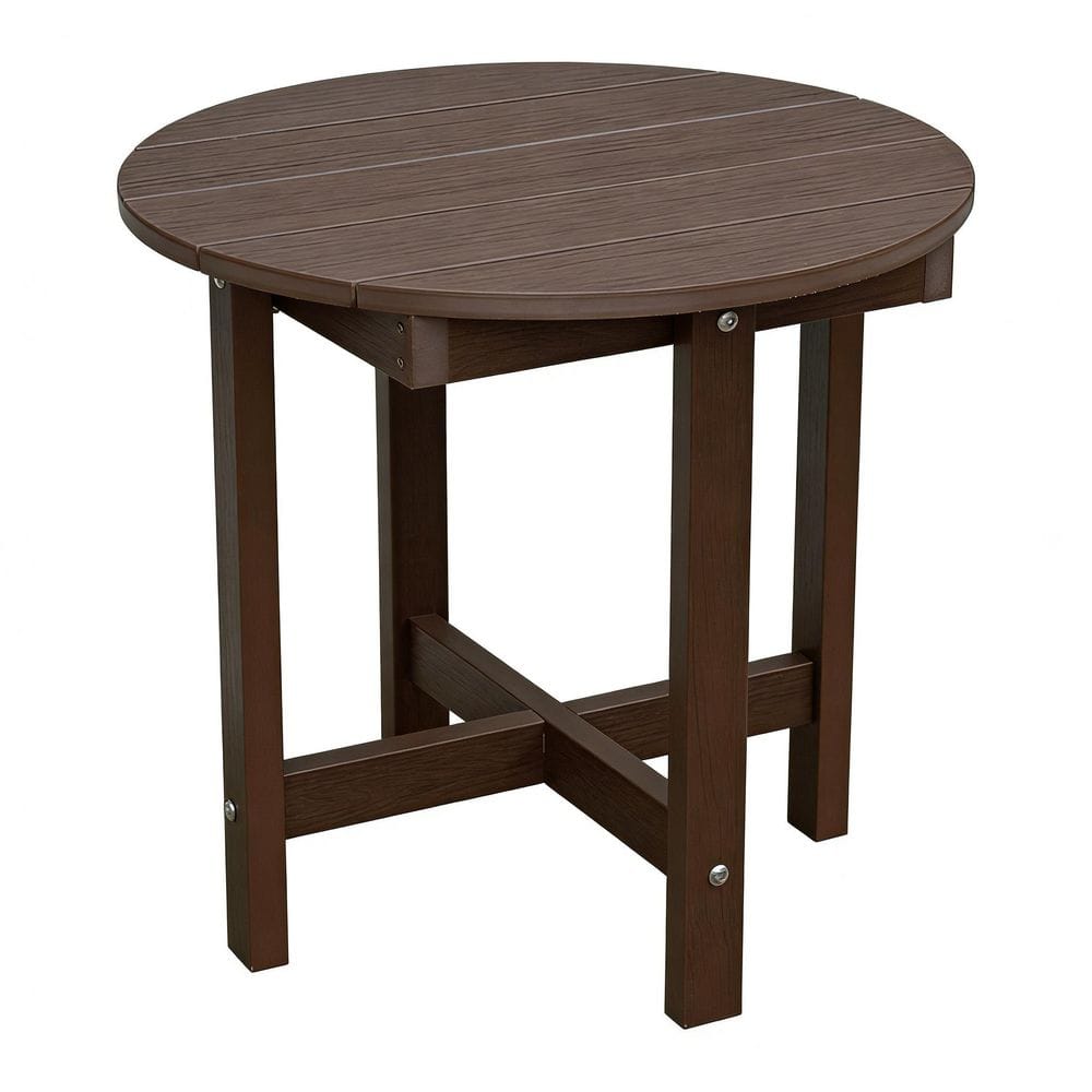 Sonkuki Patio Side Table, Outdoor HDPE Plastic Round Table in Coffee R ...