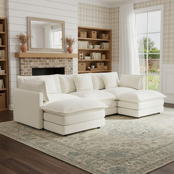 Homy Casa HEAT 111.5 in. Arm 5-Piece Chenille U-Shaped Sectional Sofa ...