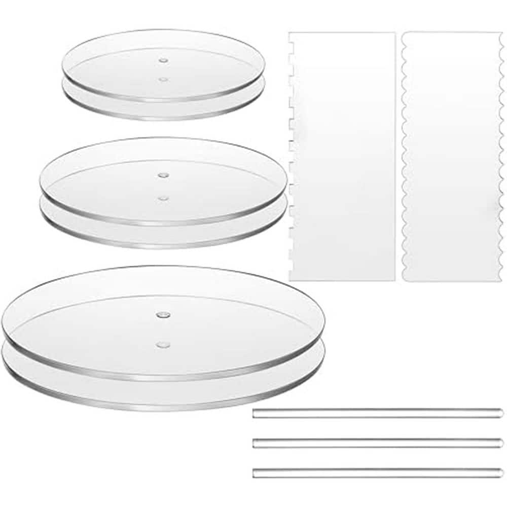 11-Piece Acrylic Cake Discs Set with 6 Discs, 2 Icing Scrapers, 3 ...