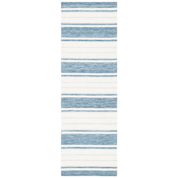 SAFAVIEH Metro 2 ft. x 8 ft. Blue/Ivory Striped Runner Rug MET607M-28 ...