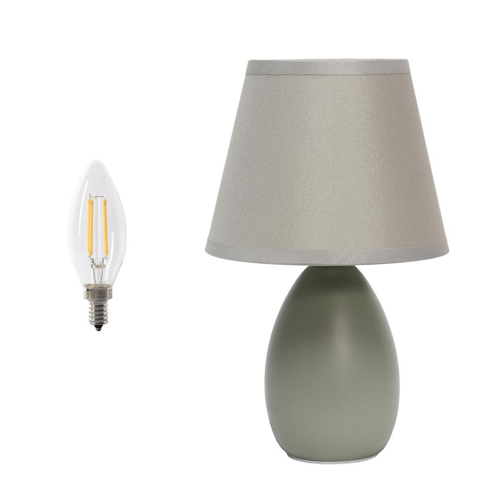Simple Designs 9.45 in. Mini Egg Oval Ceramic Table Lamp with Matching ...