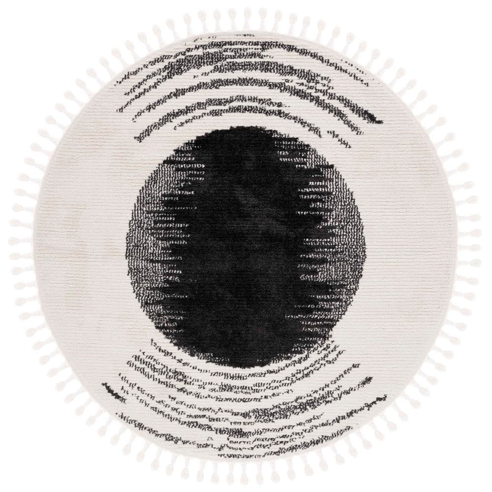 SAFAVIEH Moroccan Tassel 7 ft. x 7 ft. Ivory/Black Gradient Geometric ...