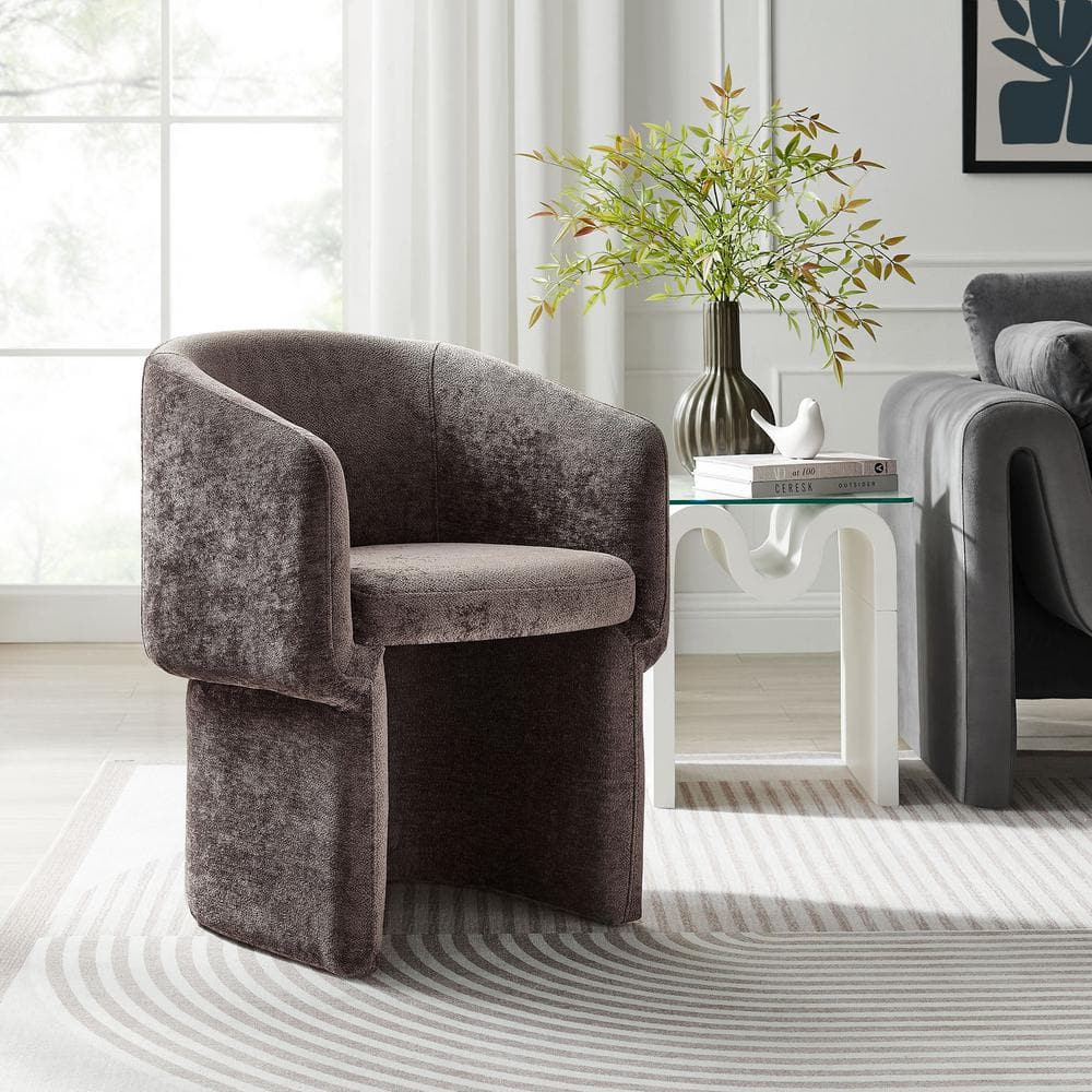MODWAY Verity Modern Chenille Barrel Dining Chair in Chocolate Brown ...
