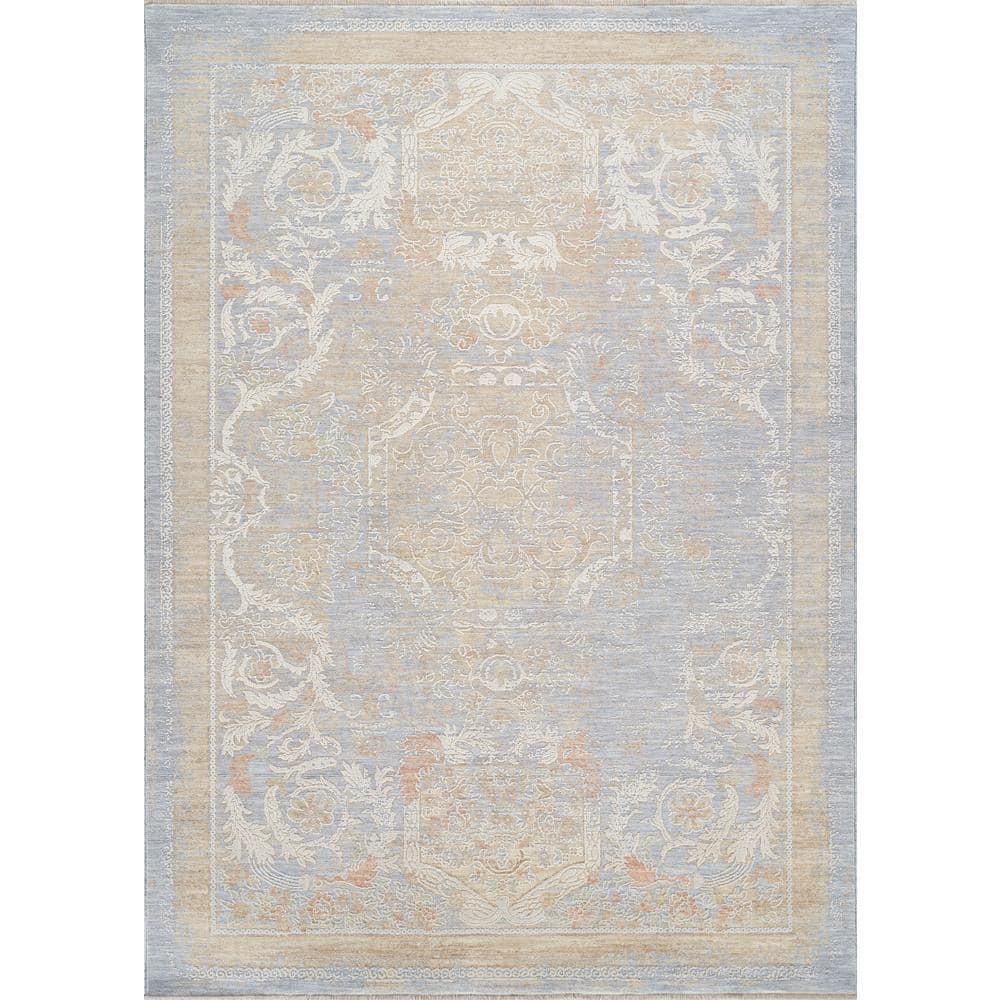 Pasargad Home Amboise Light Blue/Ivory 4 ft. x 6 ft. Floral Area Rug ...