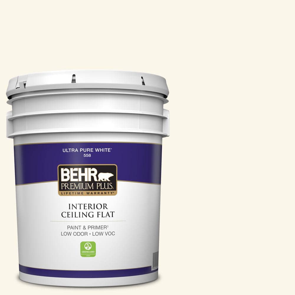 BEHR PREMIUM PLUS 5 gal. #OR-W15 Sleek White Ceiling Flat Interior ...