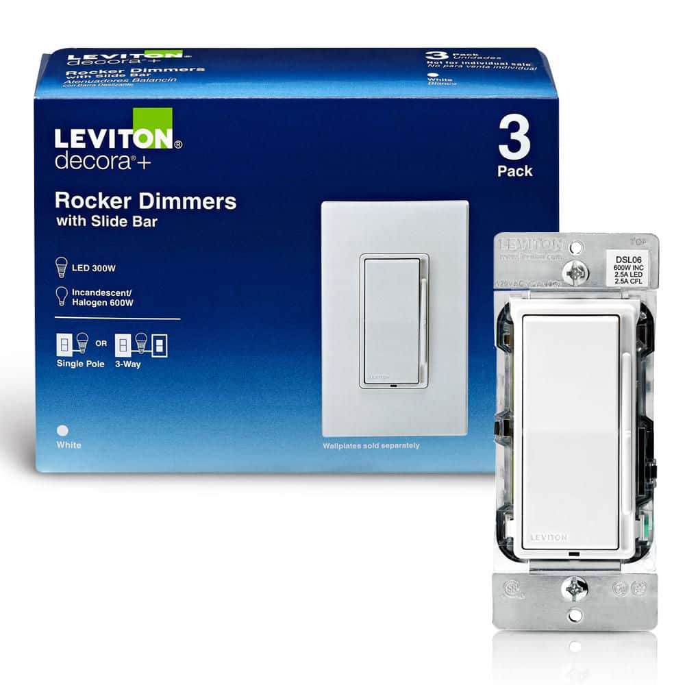 Leviton Decora 600-Watt Single-Pole/3-Way Universal Rocker Slide Dimmer ...