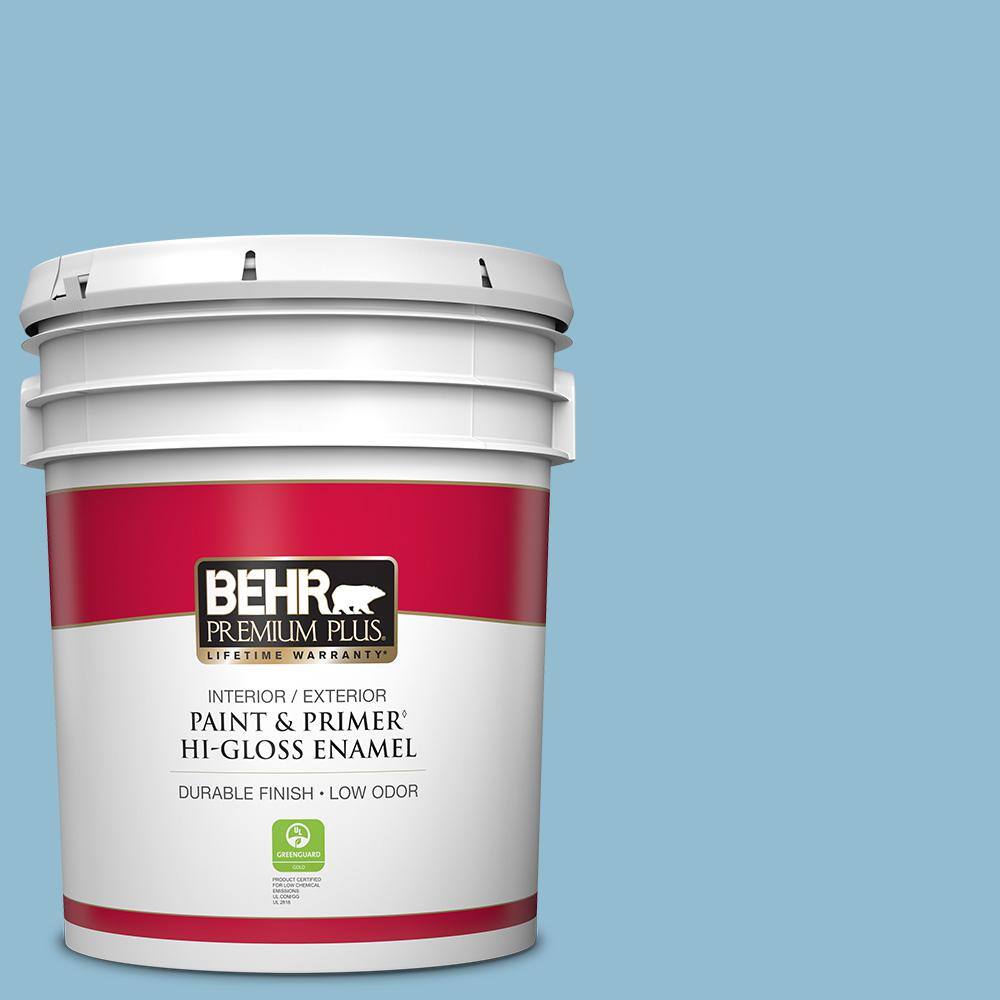 BEHR PREMIUM PLUS 5 gal. #S490-3 Reef Blue Hi-Gloss Enamel Interior ...
