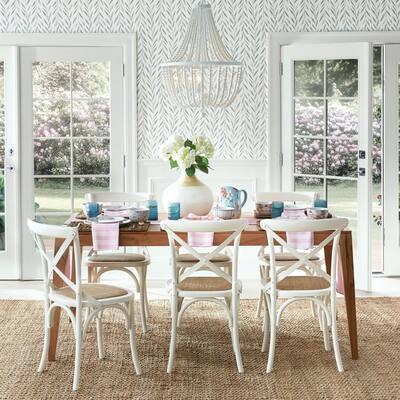 Set of 2 Mavery Ivory Wood Dining Chair with Cross Back and Woven Seat ...