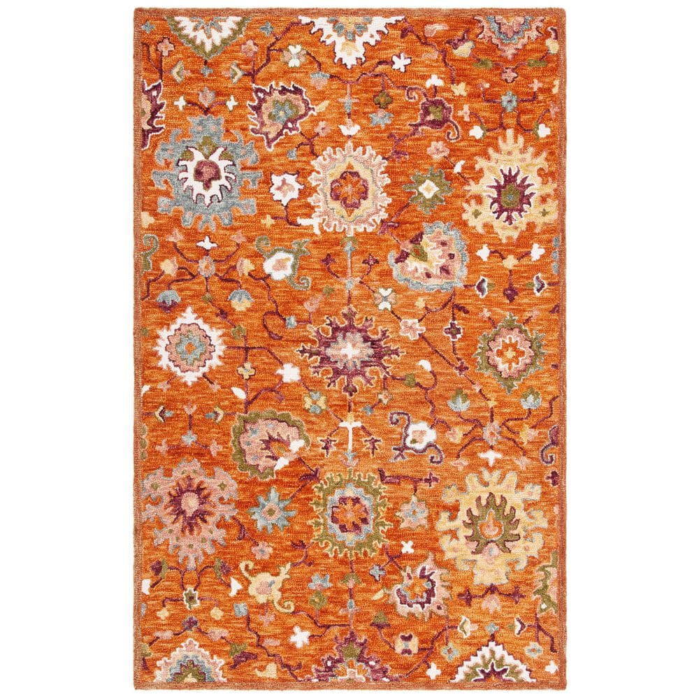 SAFAVIEH Aspen 8 ft. x 10 ft. Rust/Green Diamond Floral Area Rug ...