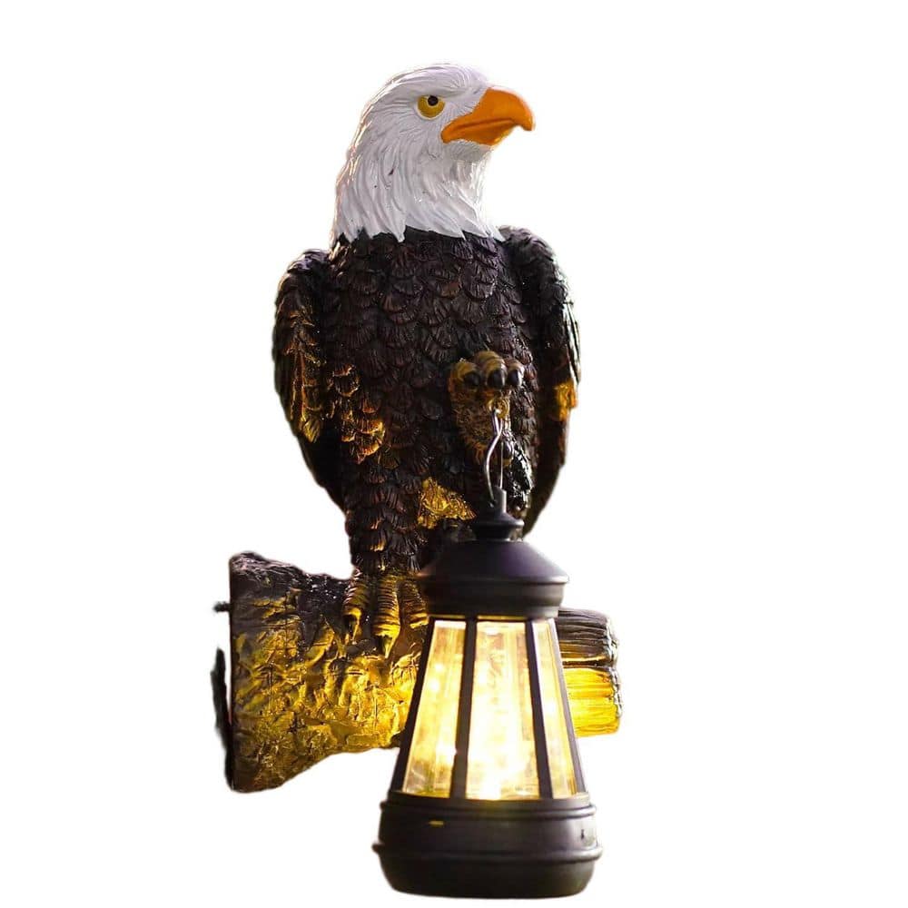 Eagle Tree Hugger with Solar Lantern-Resin Eagle Statue for Outdoor ...