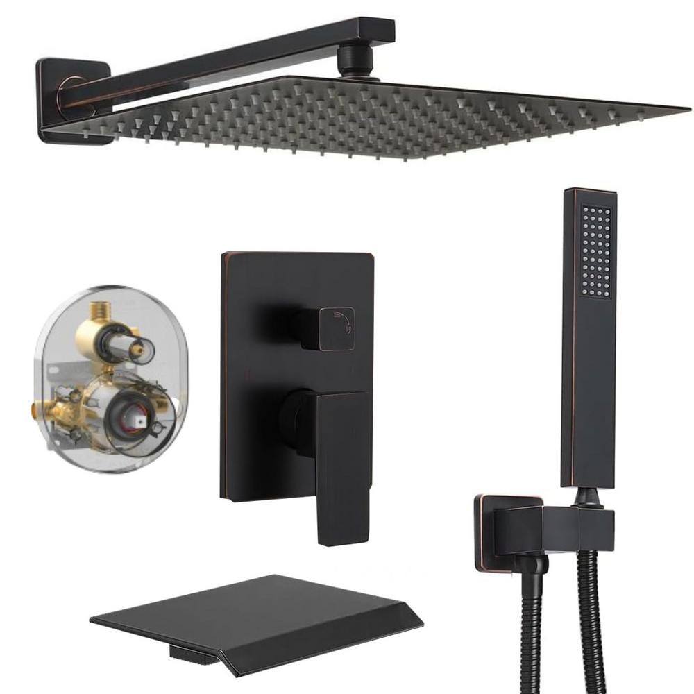 waterpar 1-Spray Square Shower System Fixed Shower Head and Tub Faucet ...