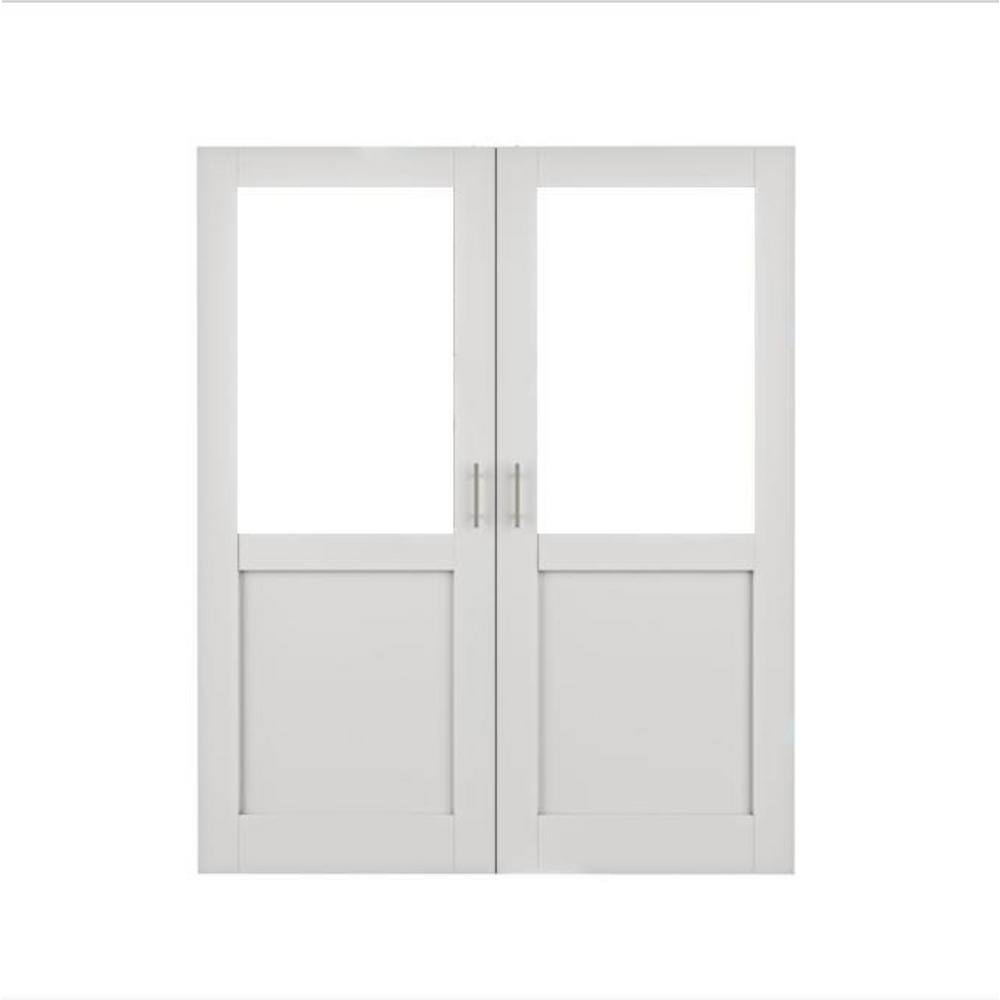 ARK DESIGN 72 in. x 80 in. 1/2 Lite CLear Glass White Solid Core French Door without Jamb Double ...