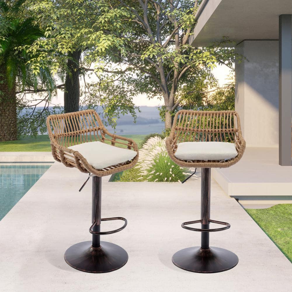 Homefun Polyester PU Upholstered Armless Bar Stools with Golden Footrest set of 2 Beige Polyester